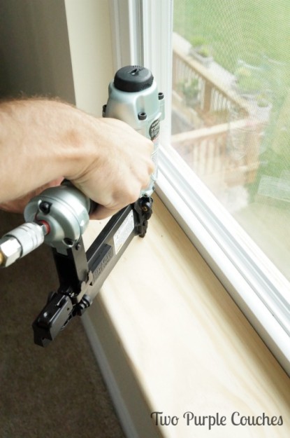 How To: Replace an Interior Window Sill - two purple couches