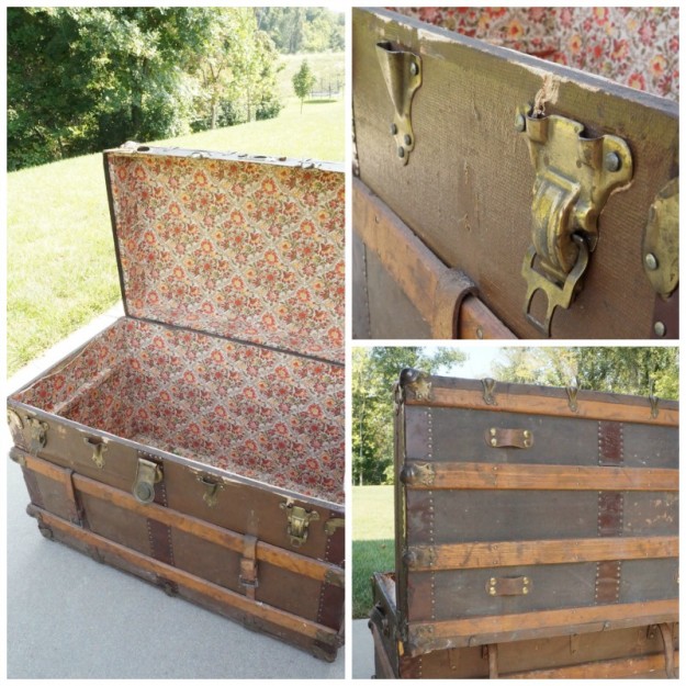 How to Paint a Vintage Trunk - two purple couches