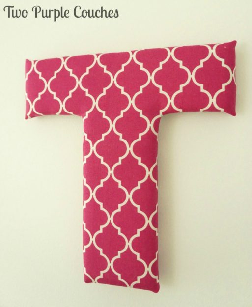DIY Fabric Covered Letters - two purple couches