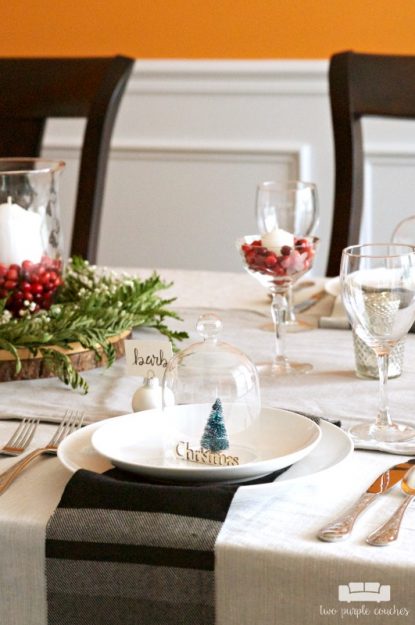 Simple and Natural Christmas Table Decor - two purple couches
