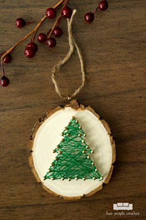 Christmas Tree String Art Ornaments - two purple couches