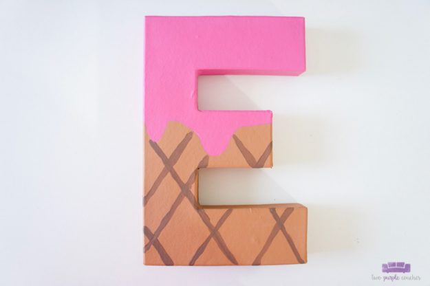 DIY Painted Ice Cream Letters - two purple couches