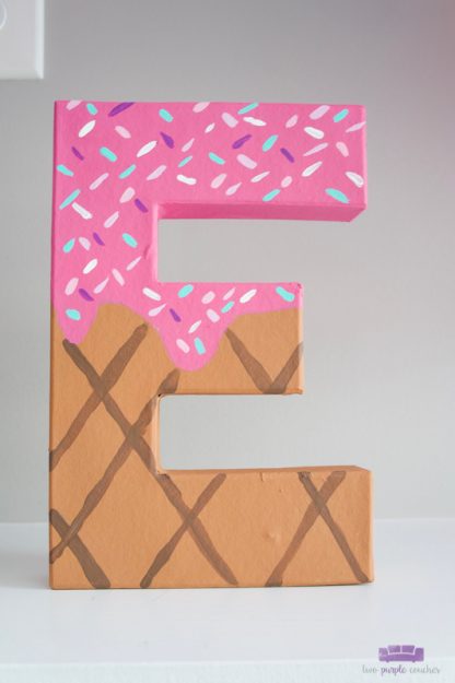DIY Painted Ice Cream Letters - two purple couches