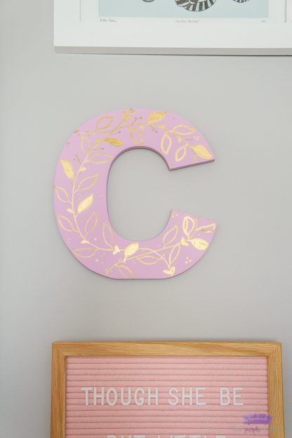 DIY Painted Nursery Letter - two purple couches
